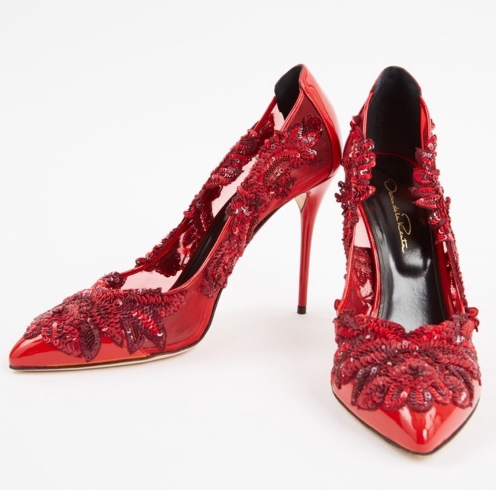 Red Patent Leather Embellished Pumps - Gem